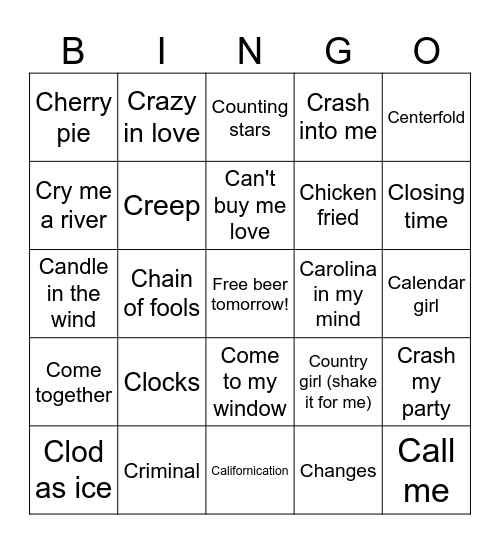 Letter C Bingo Card