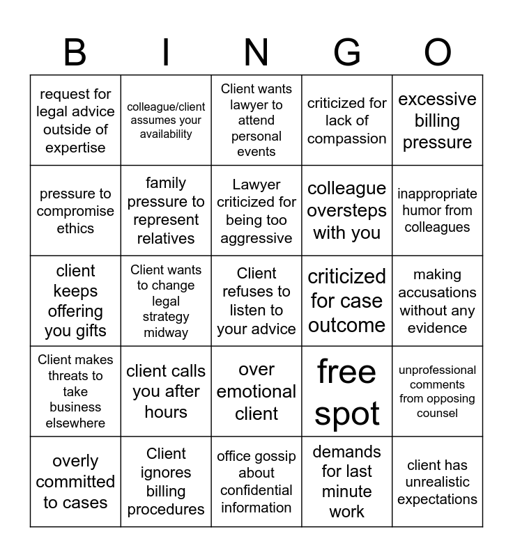 Professional Boundary Bingo Card