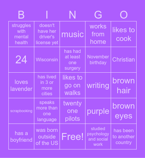 Virginia's Penpal Bingo Card