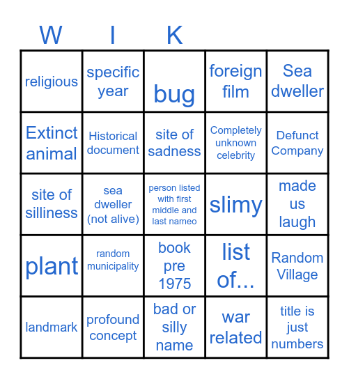 Wikipedia BINGOOO Bingo Card