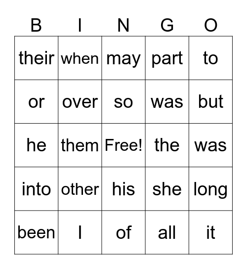 Splash Sight Words #2 Bingo Card