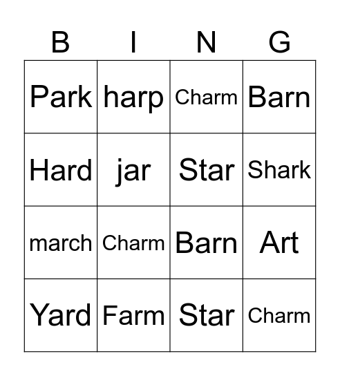 AR Words Bingo Card