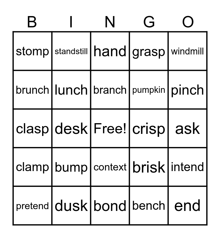 remaining ending blends Bingo Card