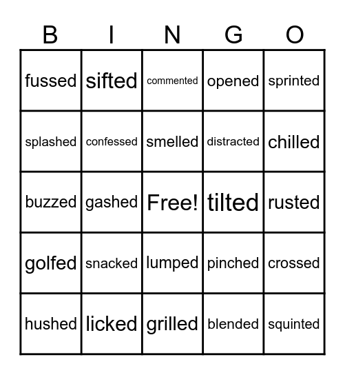 Suffix -ed Bingo /id/, /d/, /t/ Bingo Card