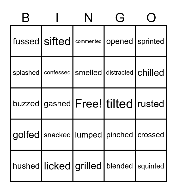 Suffix -ed Bingo /id/, /d/, /t/ Bingo Card
