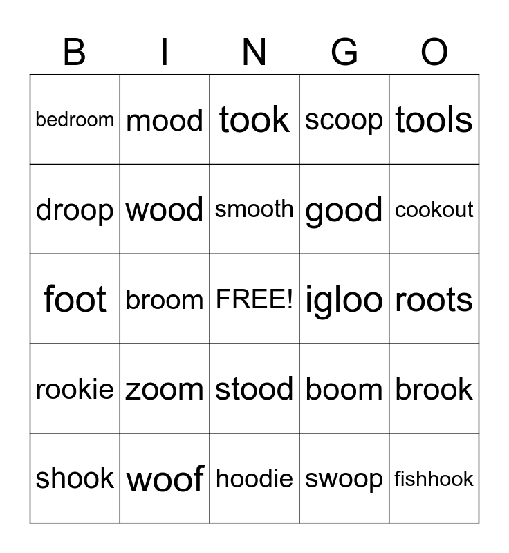 Mixed oo sounds! Bingo Card