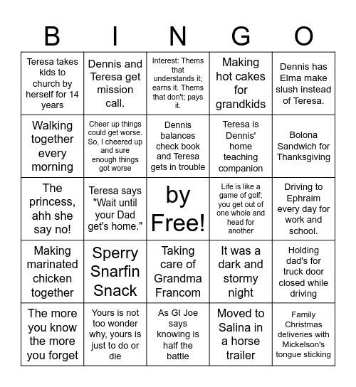 Dennis and Teresa 50 years Bingo Card