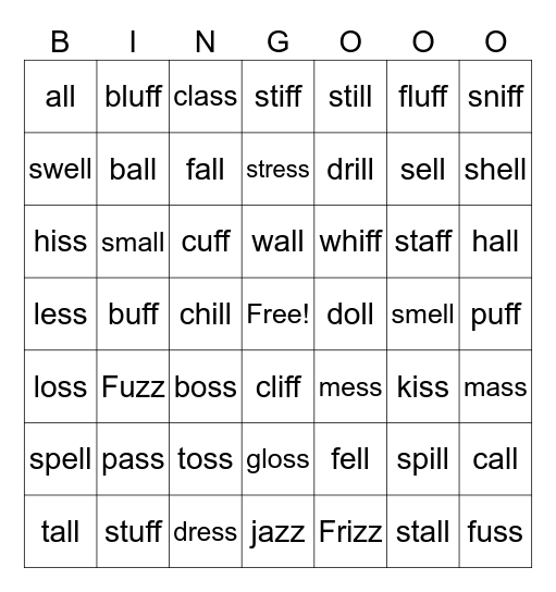 Floss Words Bingo Card