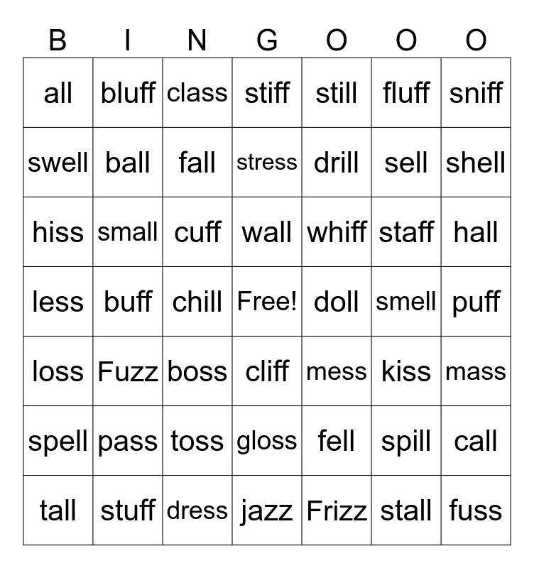 Floss Words Bingo Card
