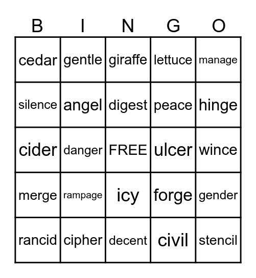 Soft C & G Bingo Card