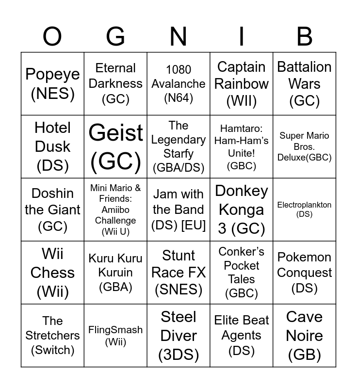Leo Round 1 (Obscure Nintendo Games) Bingo Card