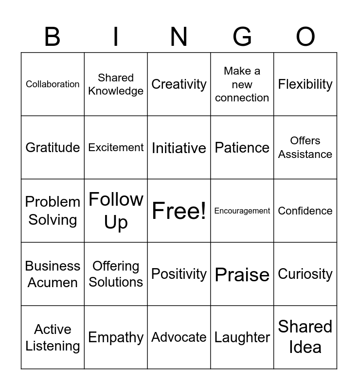 Appreciation Bingo Card