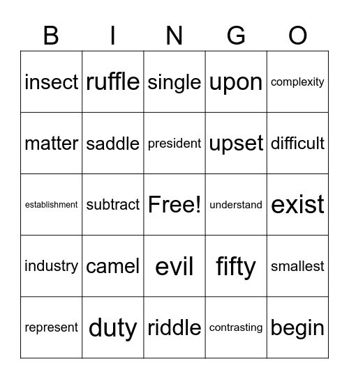 SIPPS Challenge Lesson 9 Bingo Card