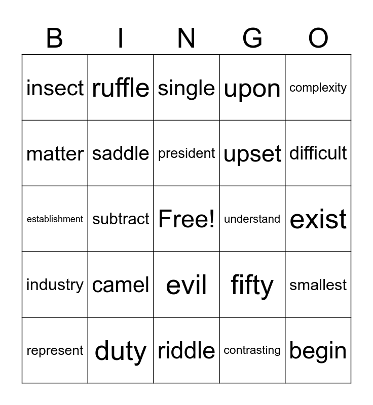 SIPPS Challenge Lesson 9 Bingo Card