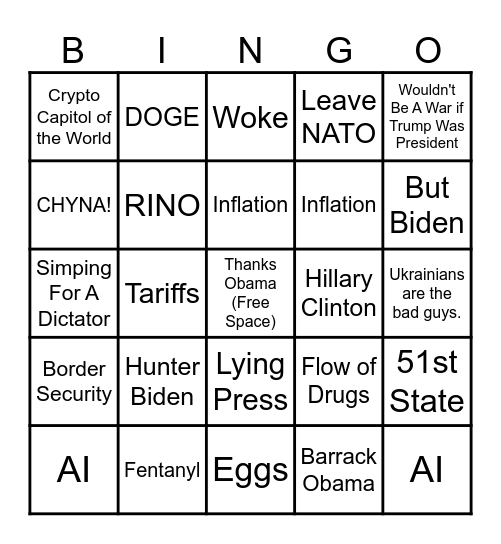 Joint Session of Congress, 2025 Bingo Card