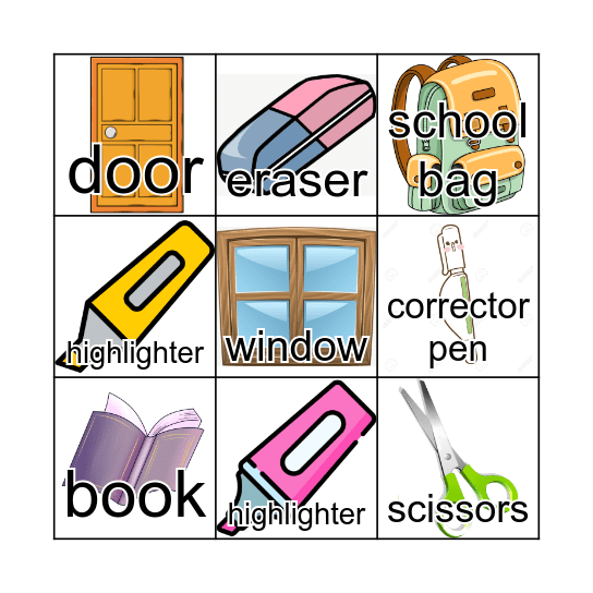Classroom objects Bingo Card