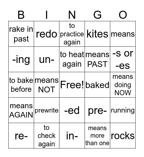 Affix Bingo! Bingo Card