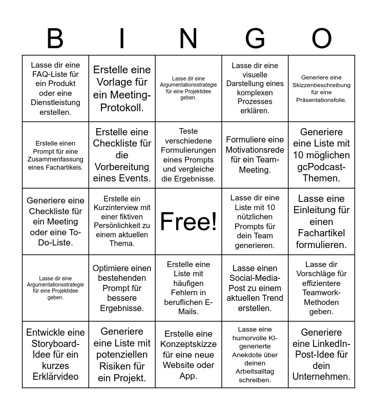 GenAI Bingo Card