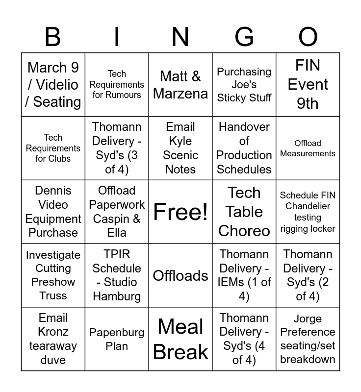 MGMT MARCH 5 BINGO Card