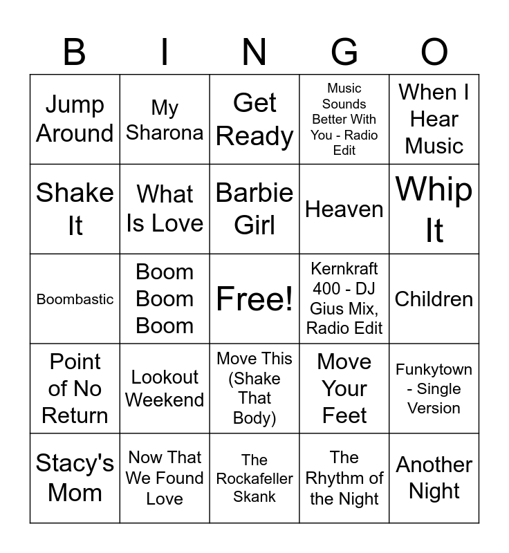 (9MB) Music Bingo Round 4 Bingo Card