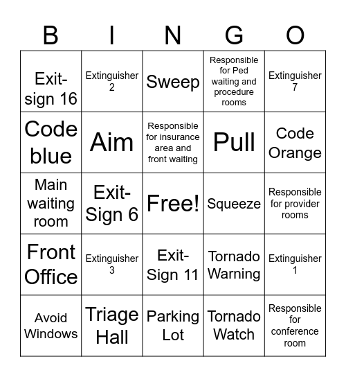 Fire and Tornado Safety Bingo Card