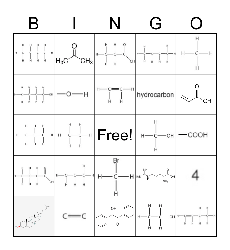Organic Chemistry Bingo Card