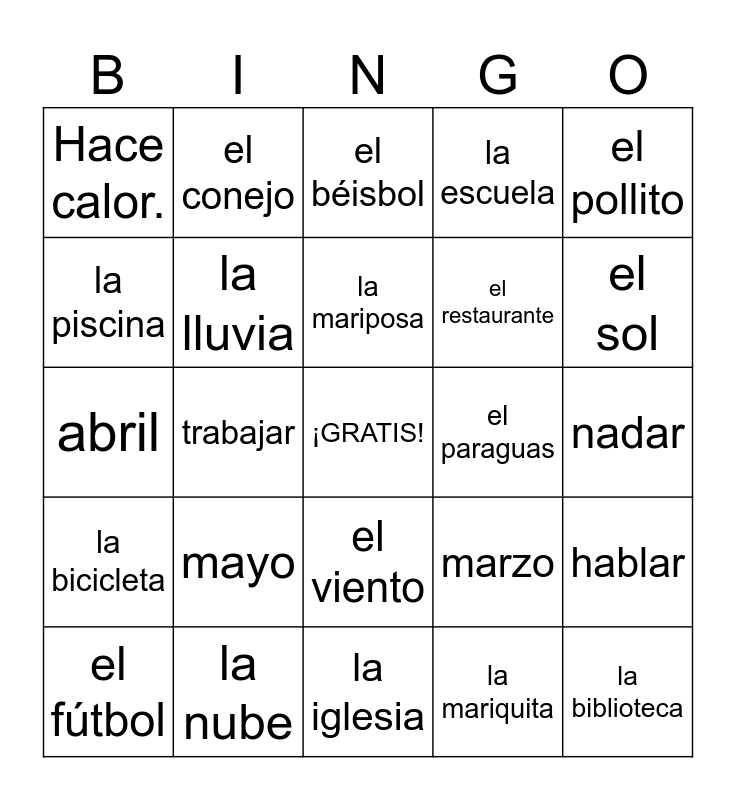 La Primavera Bingo Card
