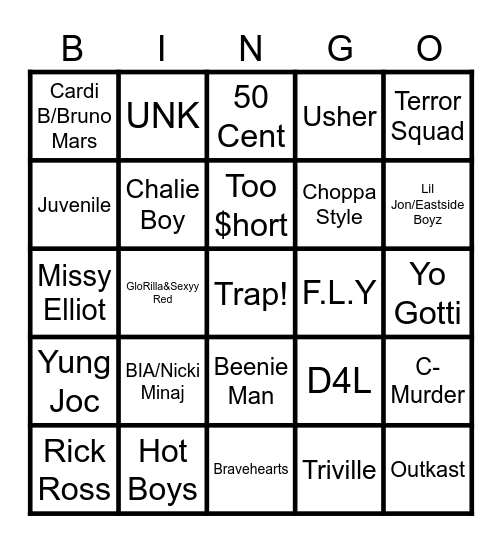 BOOM BOOM ROOM Bingo Card