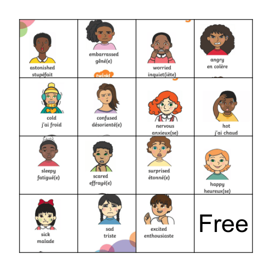 Mes émotions - Je me sens Bingo Card