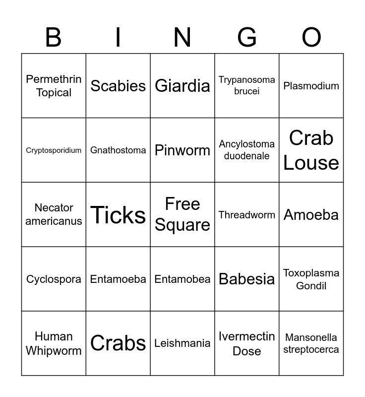 Parasite Bingo Card