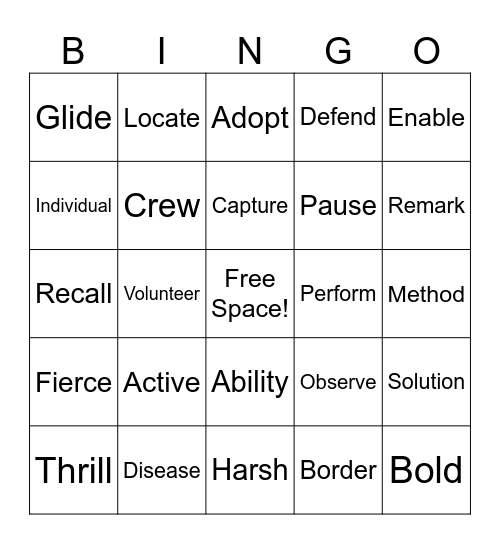 3rd Grade Vocabulary Bingo Card