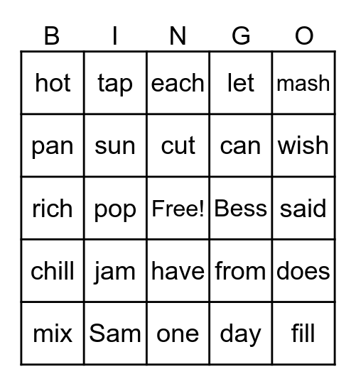Jam from Sam Bingo Card