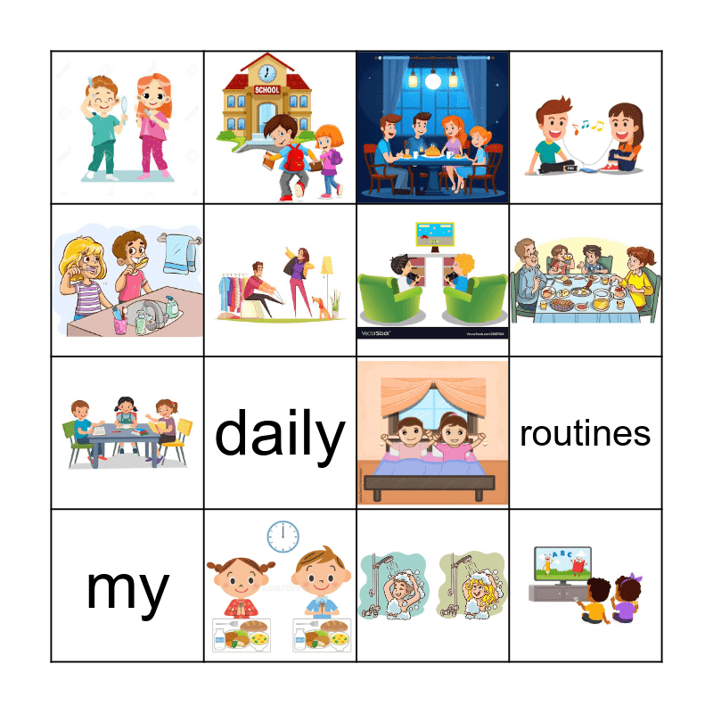 Daily Routines Bingo Card