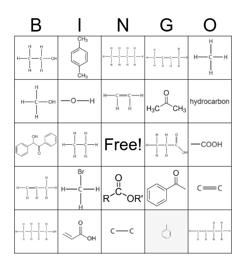 Organic Chemistry Bingo Card