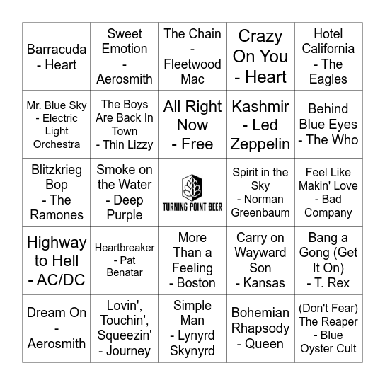 Classic Rock Bingo - Round 2 Bingo Card