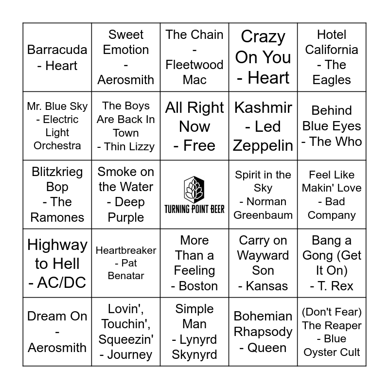 Classic Rock Bingo - Round 2 Bingo Card