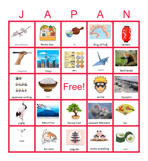 JAPAN Bingo Card