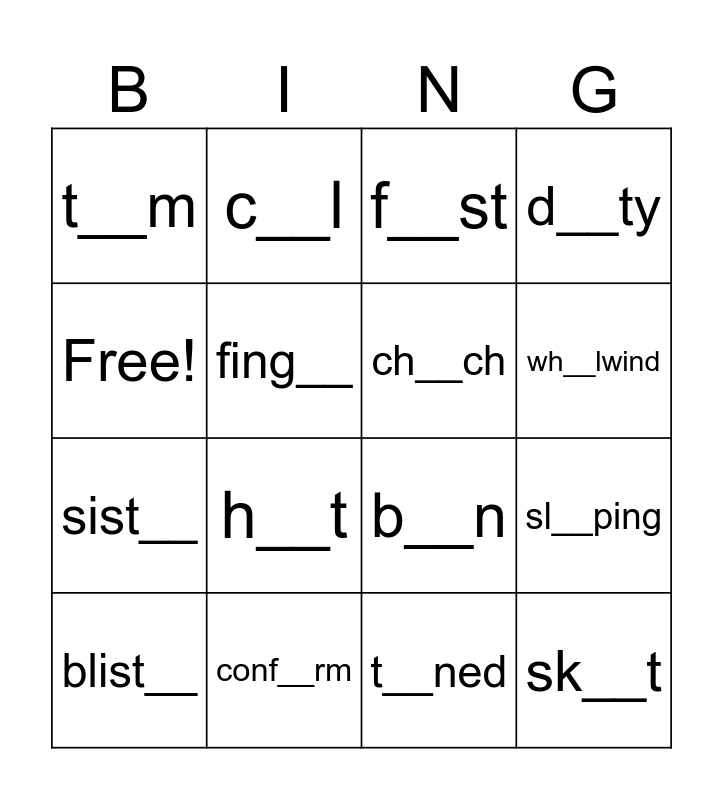 r-controlled (er, ir, ur) Bingo Card