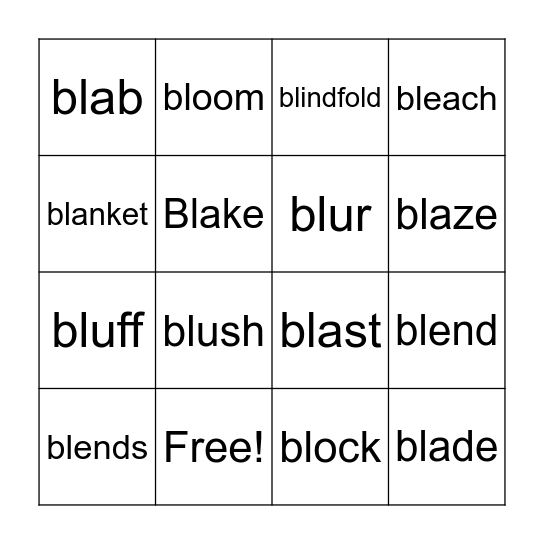 Consonant Blend /bl/ Bingo Card