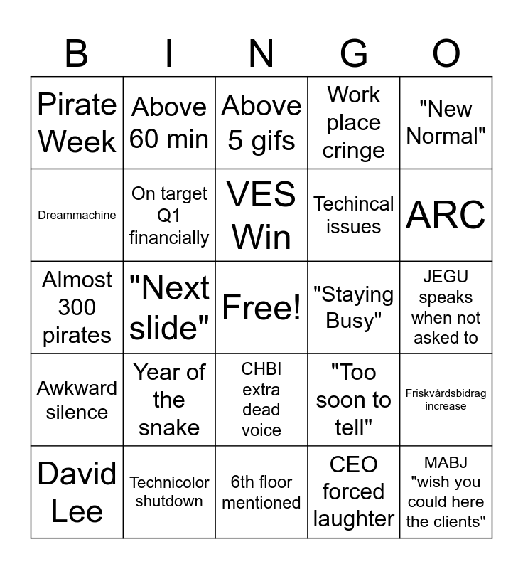 Town Hall Bingo Card