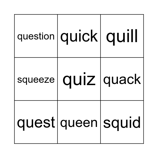 qu Bingo Card