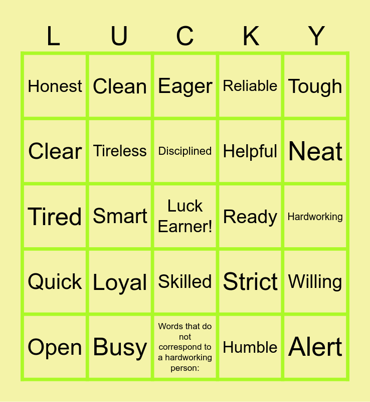 EARN YOUR LUCK BINGO Card
