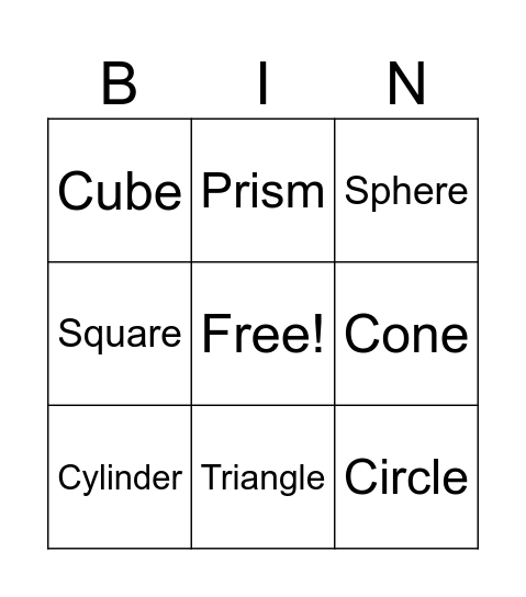 3D Shape Bingo Card