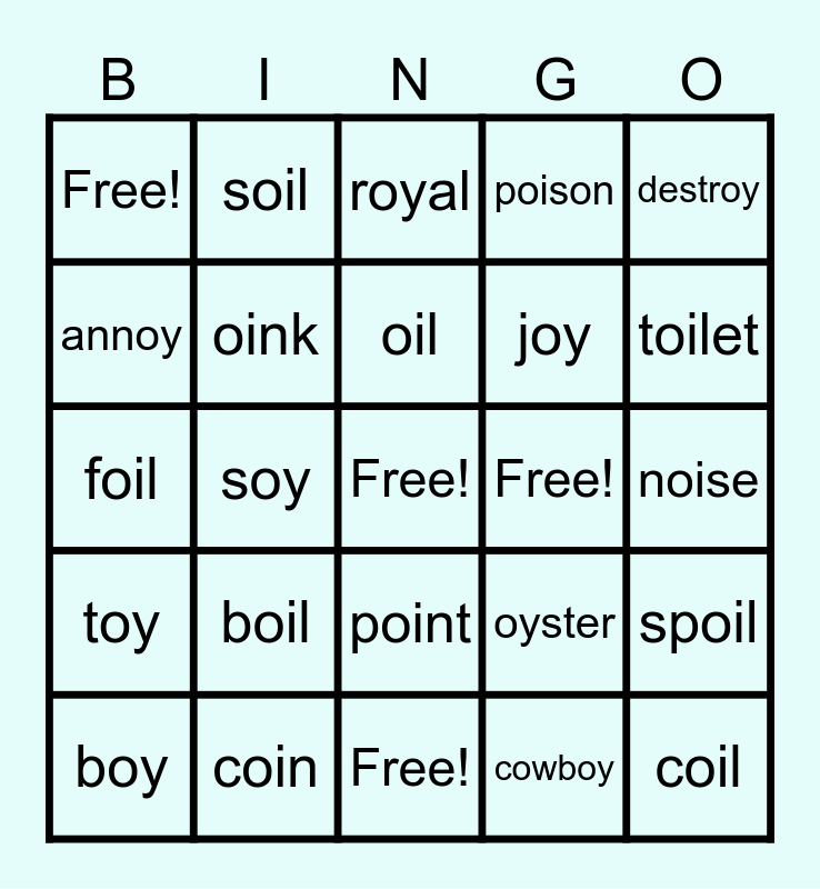 oi and oy Words! Bingo Card