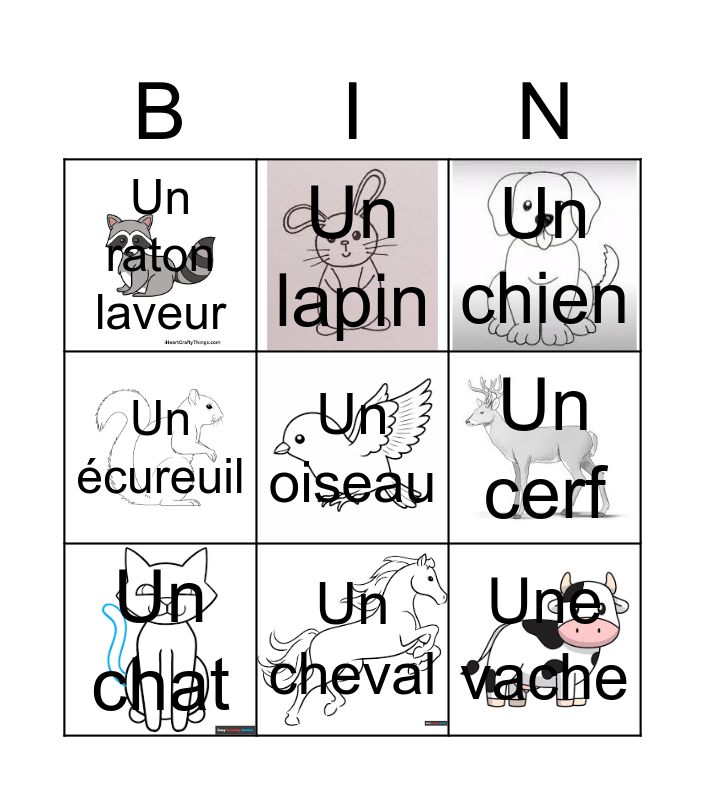 Les animaux Bingo Card