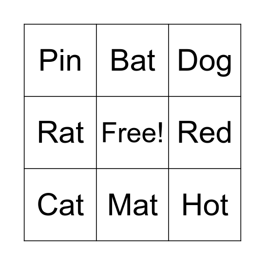 CVC Words Bingo Card
