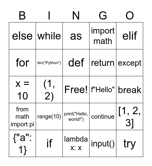 CODE VS ANIMATION Bingo Card