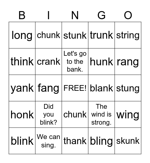 -ng, nk Bingo Card