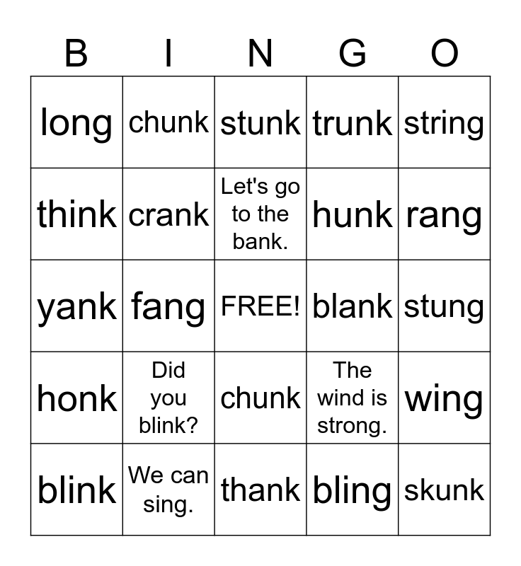 -ng, nk Bingo Card