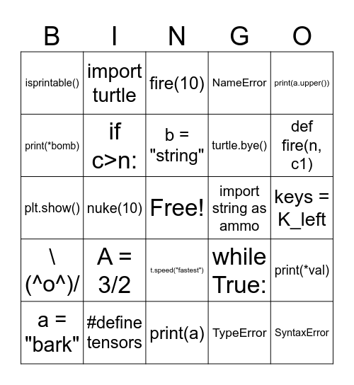 CODE VS ANIMATION Bingo Card